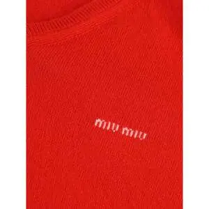 Miu Miu Fine Knit V-neck Long Sleeve Sweatshirt