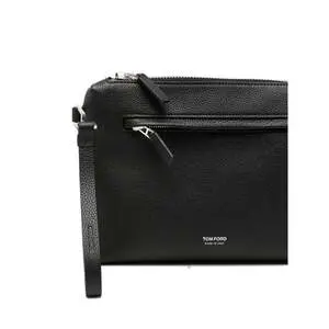 TOM FORD Grained Leather Zip Clutch With Wrist Strap