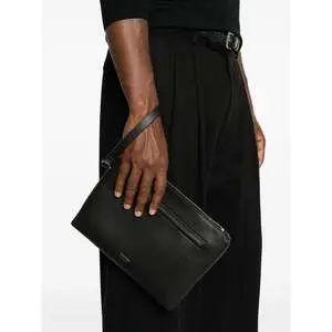 TOM FORD Grained Leather Zip Clutch With Wrist Strap