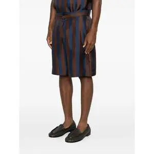 Fendi Silk Vertical Stripe Bermuda Shorts - Blue