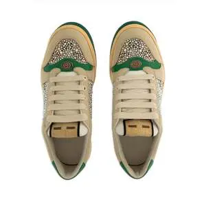 Gucci Embellished Lace-up Sneakers With Green Accents