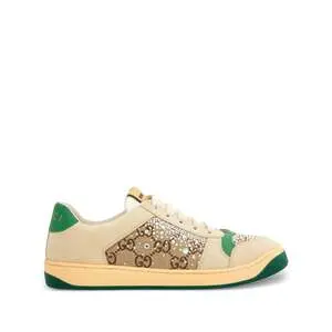 Gucci Embellished Lace-up Sneakers With Green Accents - Cream