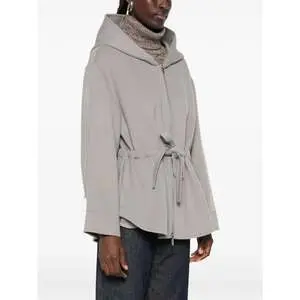 Max Mara Grey Wool Hooded Zip-up Jacket