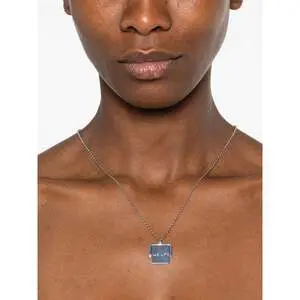 Gucci Tone Square Pendant Logo Necklace