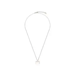 Gucci Tone Square Pendant Logo Necklace - Silver