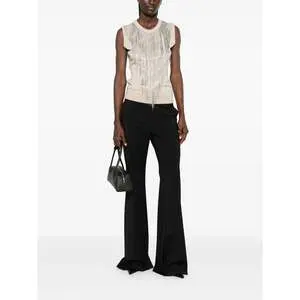 Sportmax Beige Crystal-embellished Fringe Ribbed Knit Sleeveless Crew Neck Top