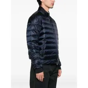 Moncler Padded Down Jacket With Logo Patch And Striped Detailing - Blue