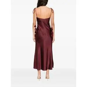 SELF-PORTRAIT Burgundy Floral Detail Tie Strap V-neck Dress