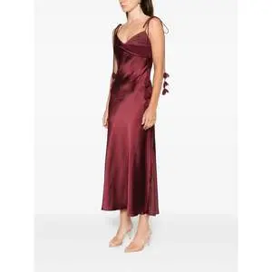 SELF-PORTRAIT Burgundy Floral Detail Tie Strap V-neck Dress