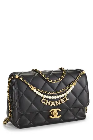 Chanel Quilted Lambskin Pearl Logo Flap Bag