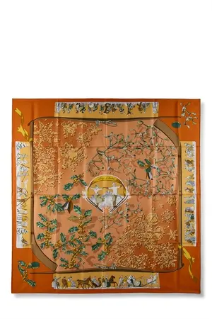 Hermès Multicolor 'neige D'antan' Silk Scarf 90 - Orange