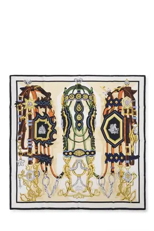 Hermès Multicolor 'brides Et Destin' Silk Scarf 90 - White