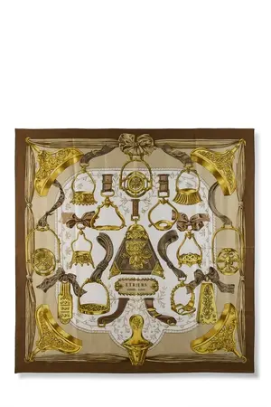 Hermès Multicolor 'etriers' Silk Scarf 90 - Brown