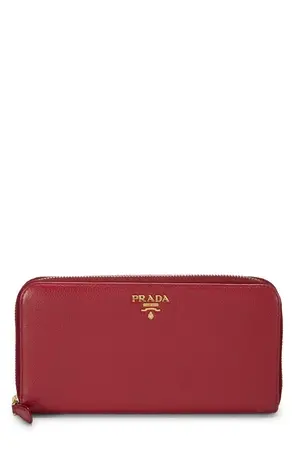 Prada Vitello Daino Zip Around Wallet - Red