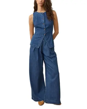 Marine Layer Allison Pleated Wide Leg Denim Pants
