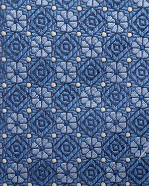 David Donahue Silk Geometric Floral Neck Tie - Denim