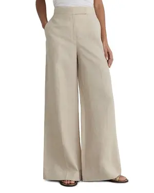 REISS Petite Linen Kit Wide Leg Pants