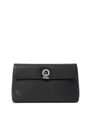Veronica Beard Anchor Medium Pebbled Leather Clutch With Gold Tone Hardware - Black