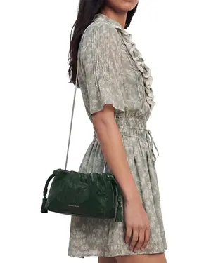 Veronica Beard Small Crinkle Leather Crossbody Bag - Sage