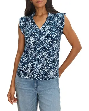 NIC+ZOE Soft Sleeve Top - Indigo Multi