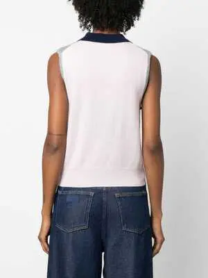 GANNI Sleeveless Polo Collar Top - Gray
