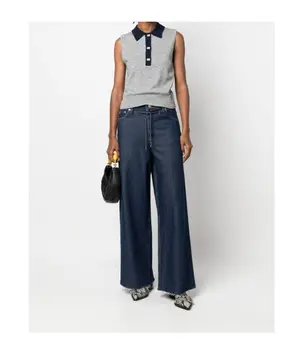 GANNI Sleeveless Polo Collar Top - Gray