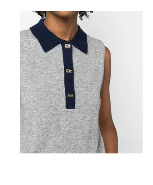 GANNI Sleeveless Polo Collar Top - Gray