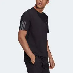 Adidas Logo Printing Solid Color Stripe Casual Short Sleeve Black