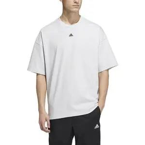 Adidas Solid Color Logo Printing Round Neck Short Sleeve Light Grey T-shirt