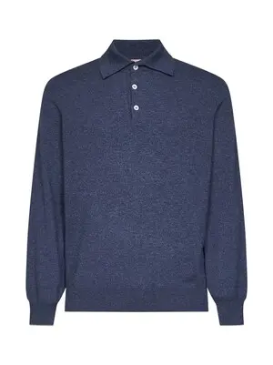 Brunello Cucinelli Brunello Cucinelli Men Denim Cashmere Knit Polo Shirt Multicolor