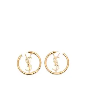 Saint Laurent Polished Brass Cassandre Logo Hoop Earrings - Gold