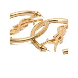 Saint Laurent Polished Brass Cassandre Logo Hoop Earrings