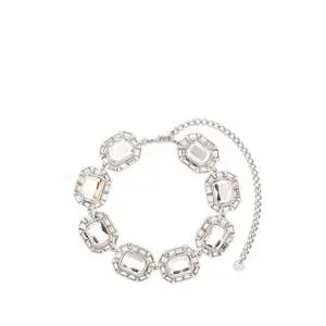 SELF-PORTRAIT Tone Crystal Embellished Octagonal Pendant Necklace - Silver