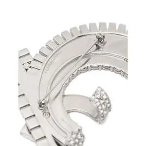 FERRAGAMO Tone Crystal Embellished Gancini Brooch