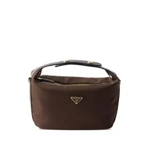 Prada Suede Shoulder Bag With Enameled Triangle Logo - Brown