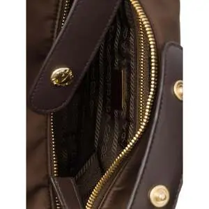 Prada Suede Shoulder Bag With Enameled Triangle Logo - Brown