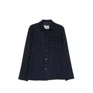 Herno Navy Diagonal Weave Wool And Cashmere Blend Shirt Jacket - Blue