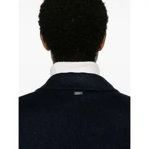 Herno Navy Diagonal Weave Wool And Cashmere Blend Shirt Jacket