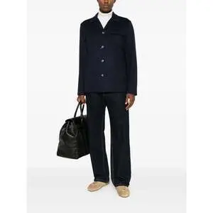 Herno Navy Diagonal Weave Wool And Cashmere Blend Shirt Jacket