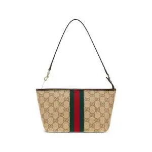 Gucci Gg Supreme Canvas Shoulder Bag With Web Detail - Cream