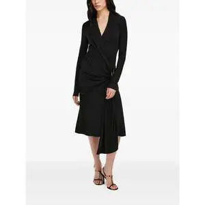 FERRAGAMO Viscose Jersey Dress With Gancini Brooch - Black