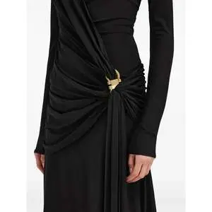 FERRAGAMO Viscose Jersey Dress With Gancini Brooch - Black
