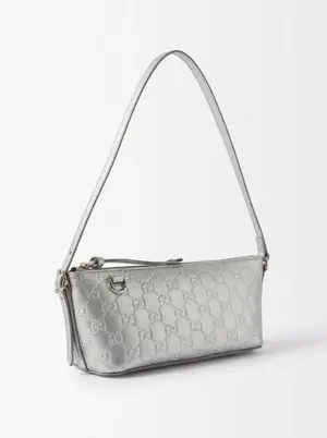 Gucci Gg Emblem Metallic Small Shoulder Bag - Silver
