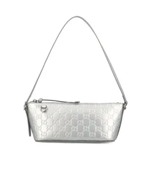 Gucci Gg Emblem Metallic Shoulder Bag - Silver
