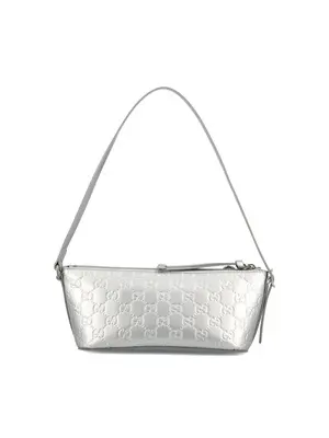 Gucci Gg Emblem Metallic Shoulder Bag - Silver
