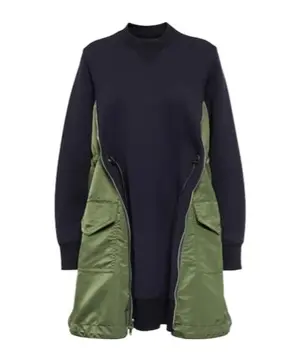 Sacai Navy Cotton Mini Dress With Contrast Zip Panels