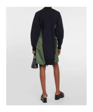 Sacai Navy Cotton Mini Dress With Contrast Zip Panels