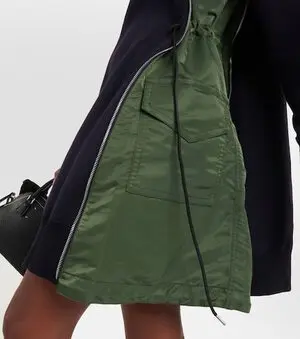 Sacai Navy Cotton Mini Dress With Contrast Zip Panels