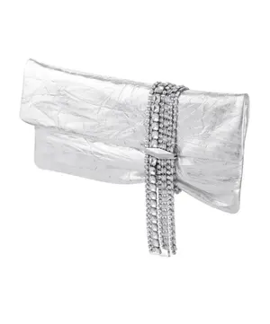 JIMMY CHOO Metallic Clutch With Crystal Embellishments - Silver