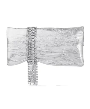 JIMMY CHOO Metallic Clutch With Crystal Embellishments - Silver